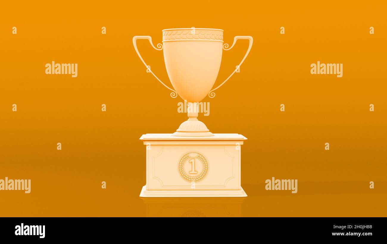 orange trophy cup on pedestal - competition sign - object 3D rendering ...