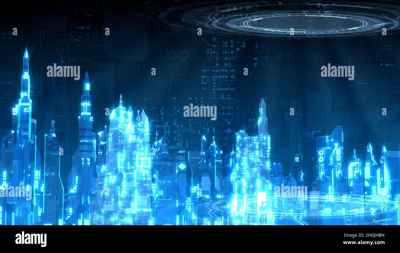 technologic blue metaverse bg with free space on left - abstract 3D ...