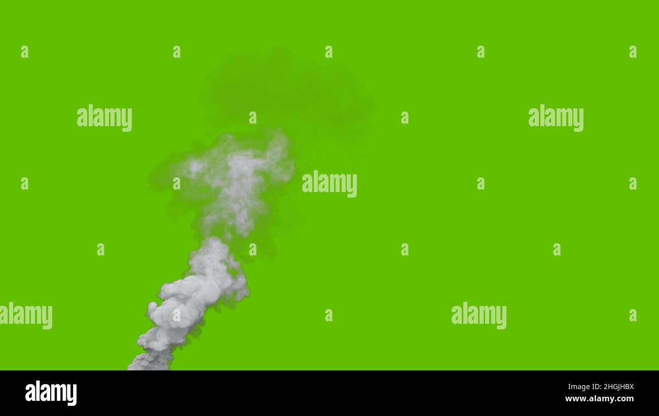 grey contamination smoke column from urban fire on green screen ...