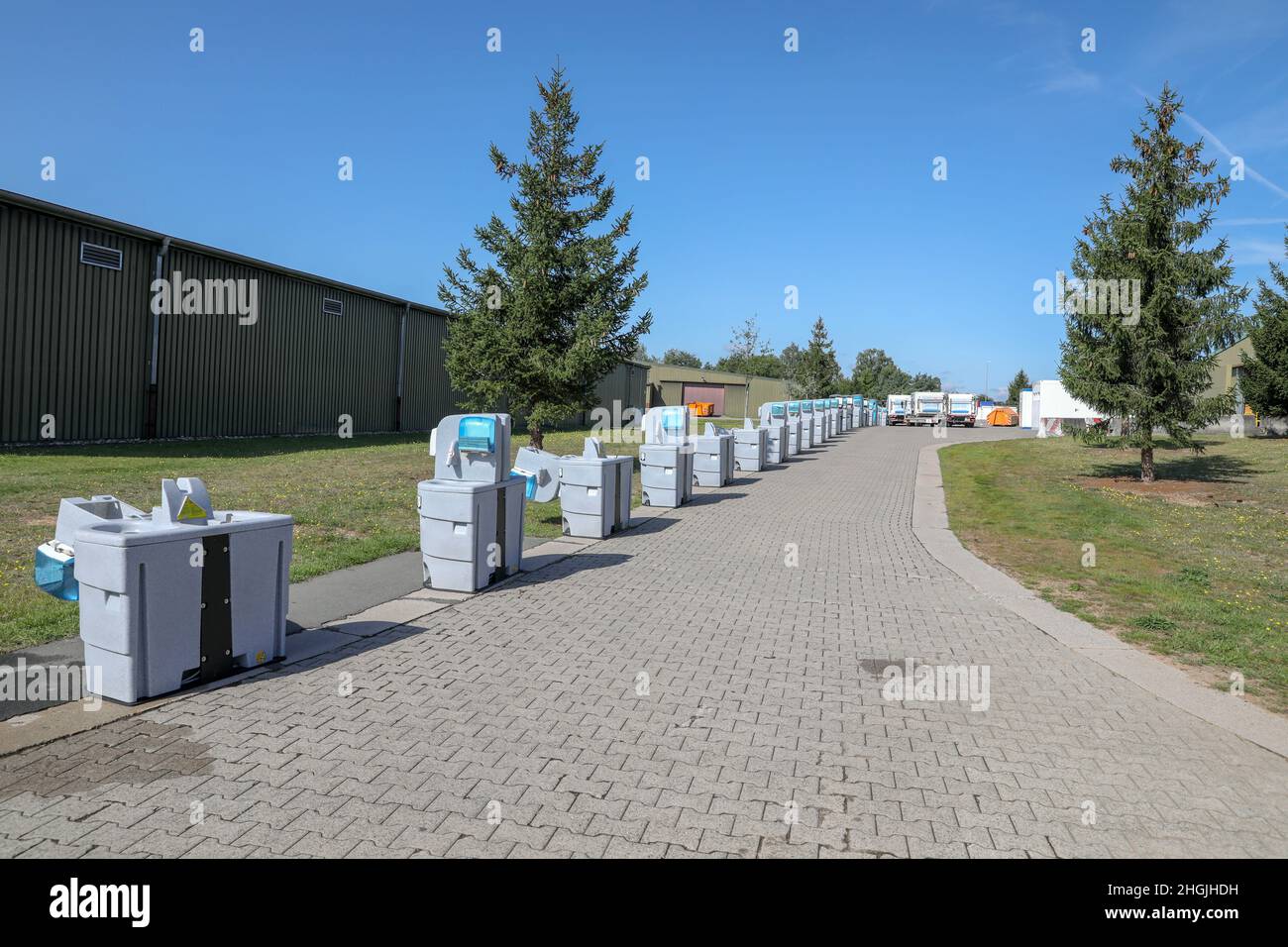Hand washing stations are set up throughout the Deployment Processing ...