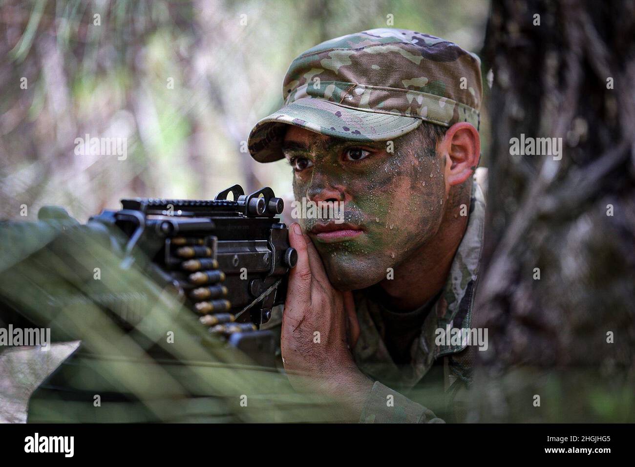 A U.S. Army Soldier pulls security during the Small Unit Ranger Tactics ...