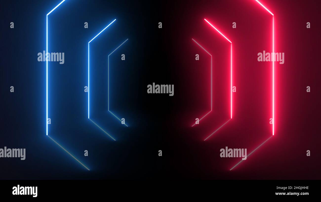 Abstract neon glowing lights line background, geometric glowing shape ...