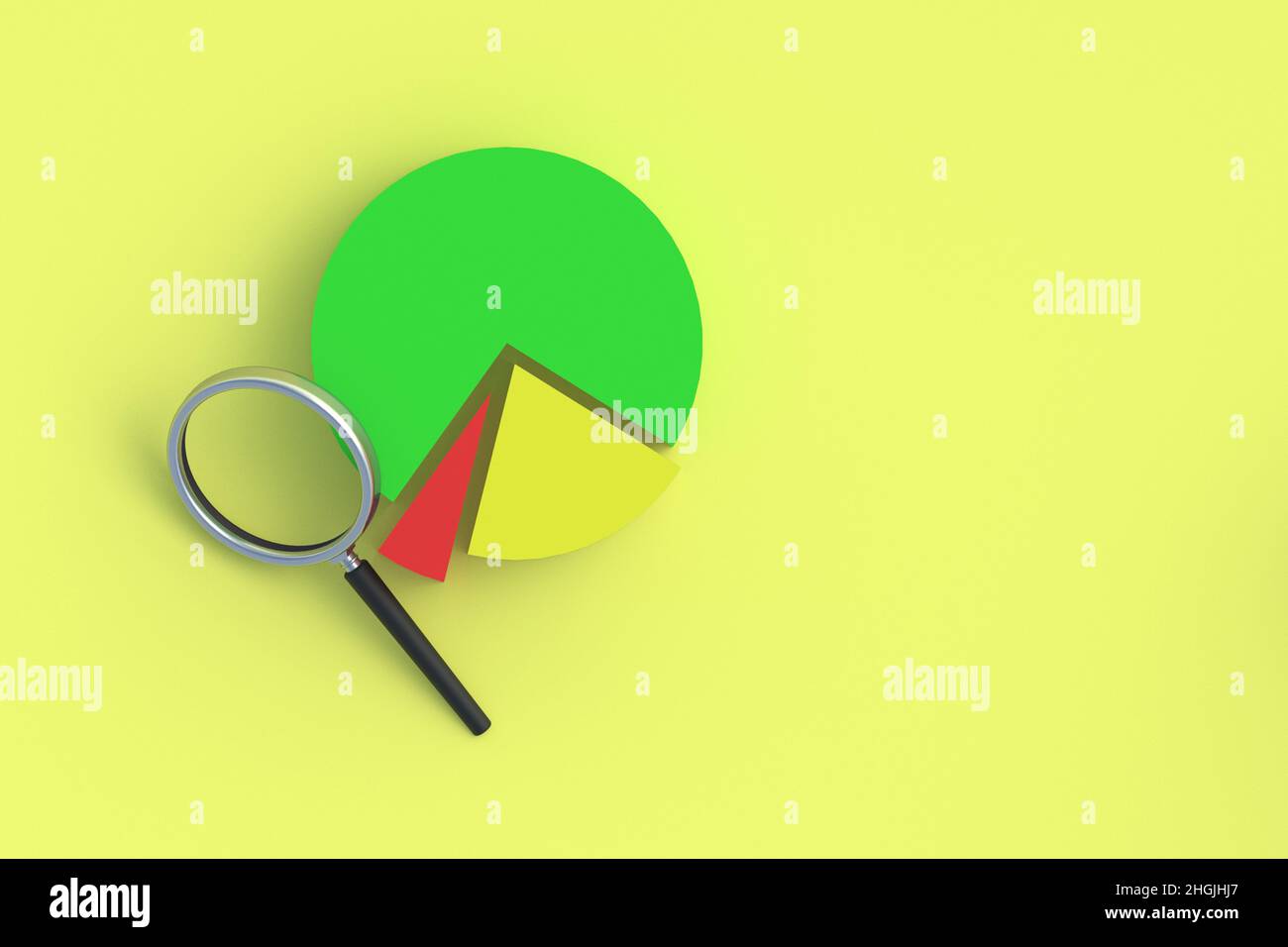 Pie graph near magnifier. Market analysis concept. Business analytics ...