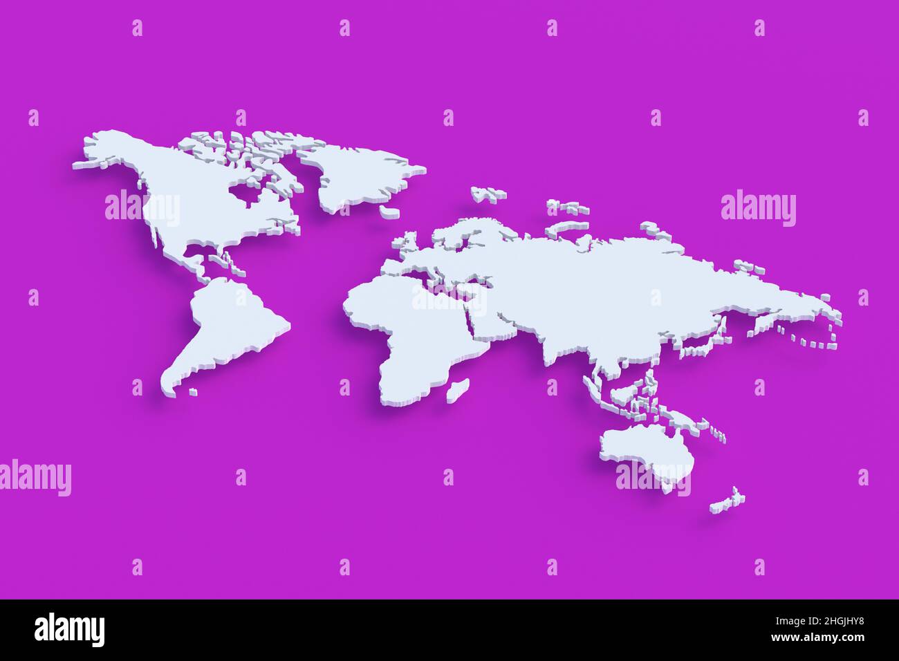 World map on violet background. 3d render Stock Photo - Alamy