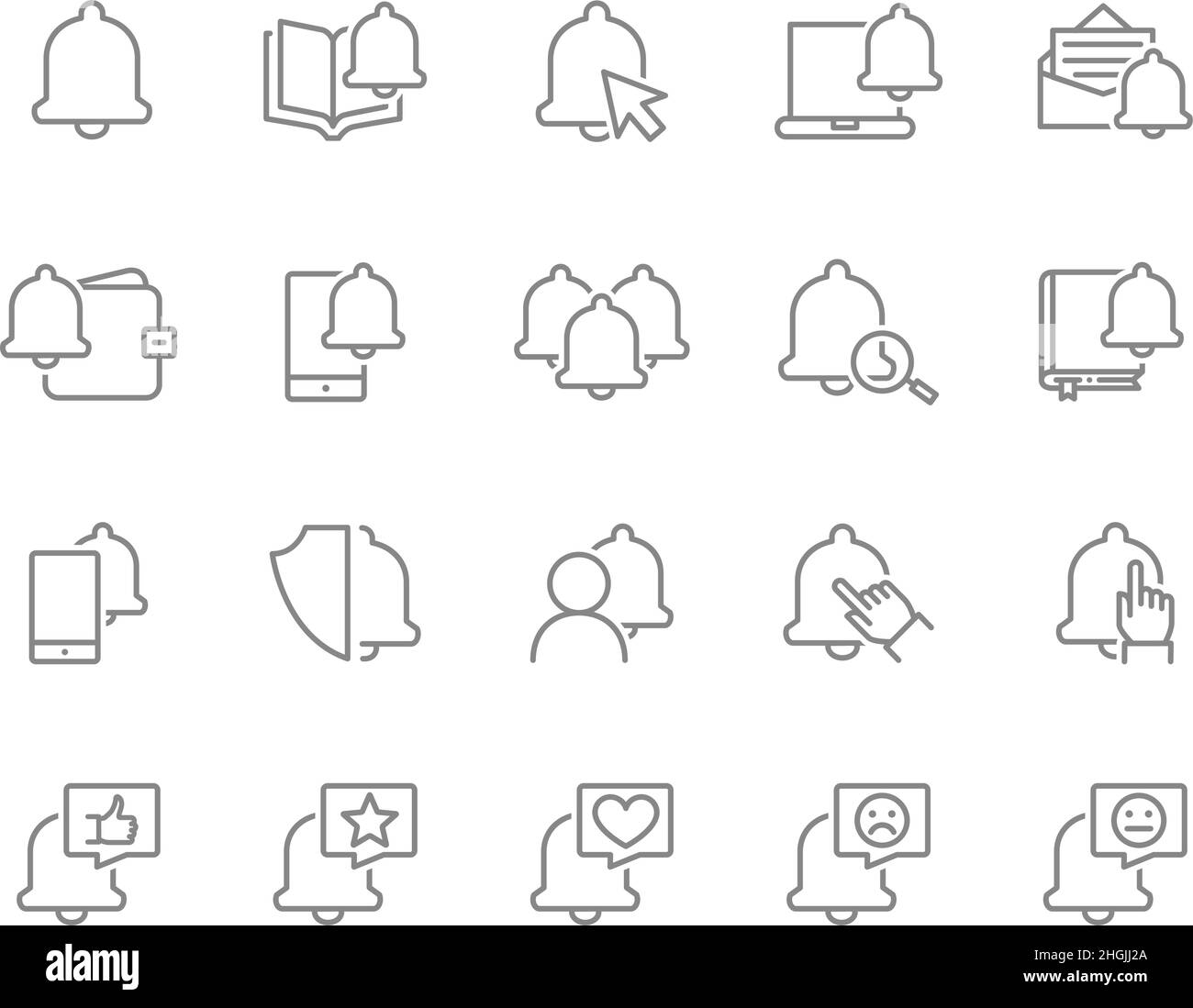 Notification bell line icon set. Mobile notification, message bell ...