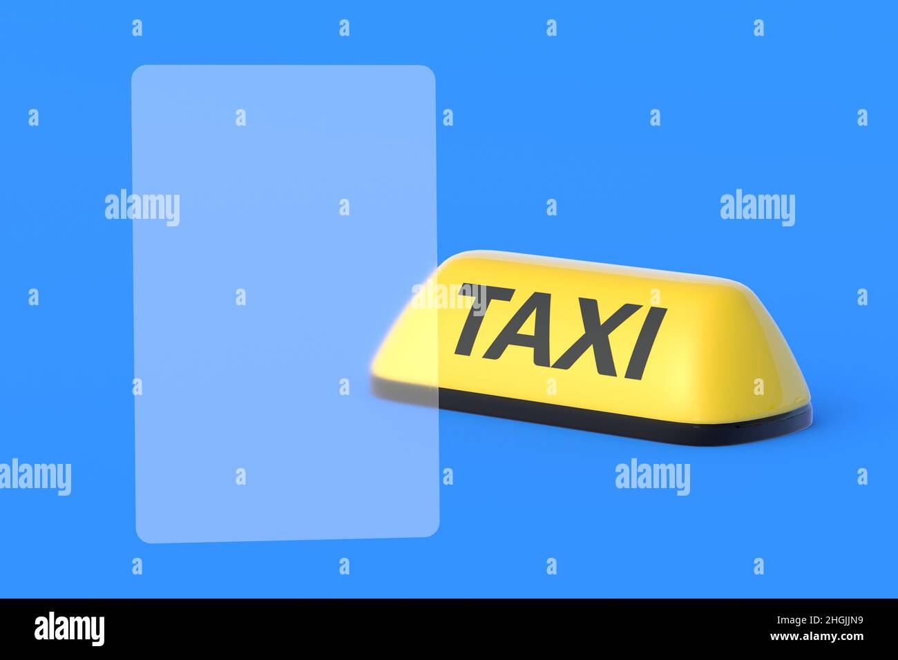 Yellow taxi sign near empty glass. Copy space. 3d render Stock Photo ...