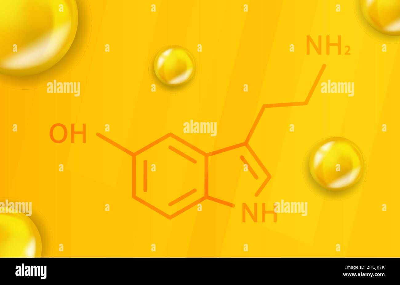 Serotonin chemical formula. Serotonin 3D Realistic chemical molecular ...