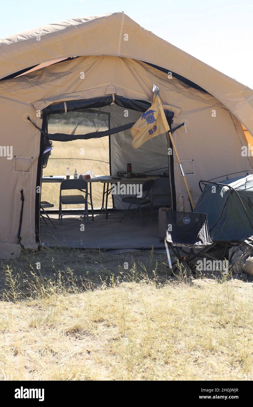 The 59th Quartermaster guidon is positioned outside of the command tent ...