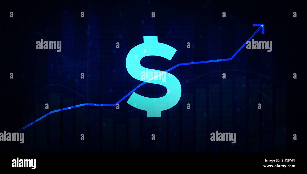 Abstract Dollar Price Going High in Blue with Growing Graph and Arrow ...