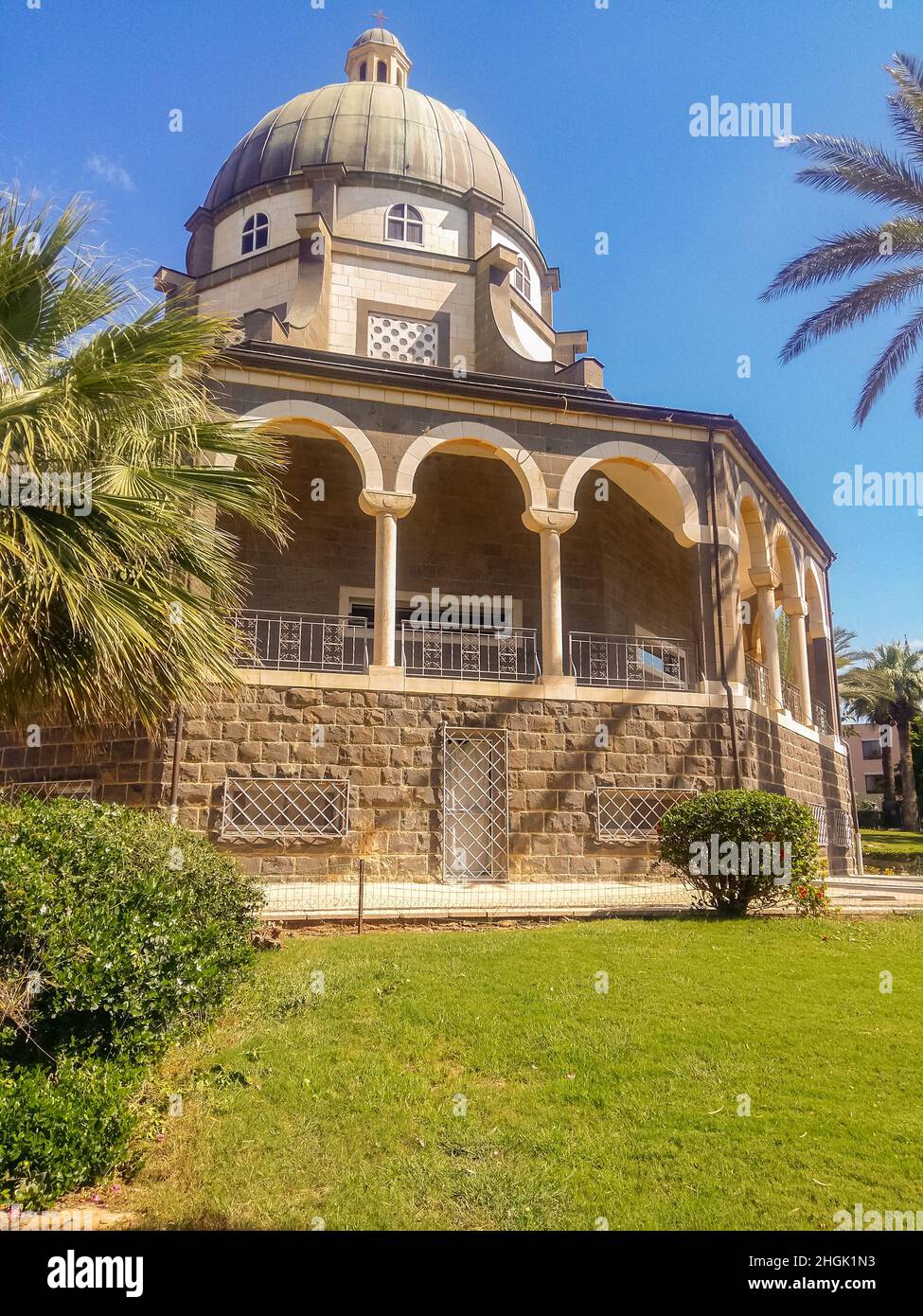 Catholic monastery and a small church Mount Beatitudes. Israel, lake ...