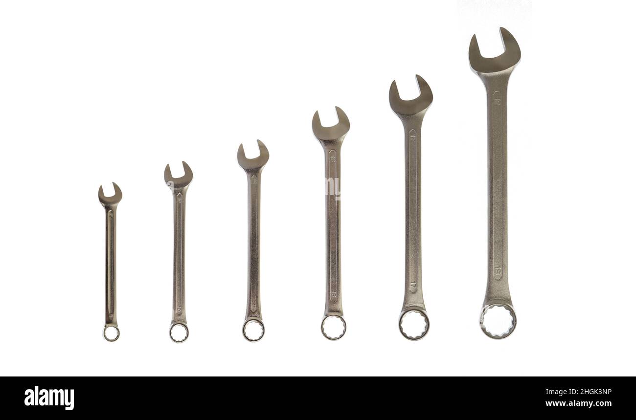 Wrench work tool set. New combination spanner various size isolated cut ...