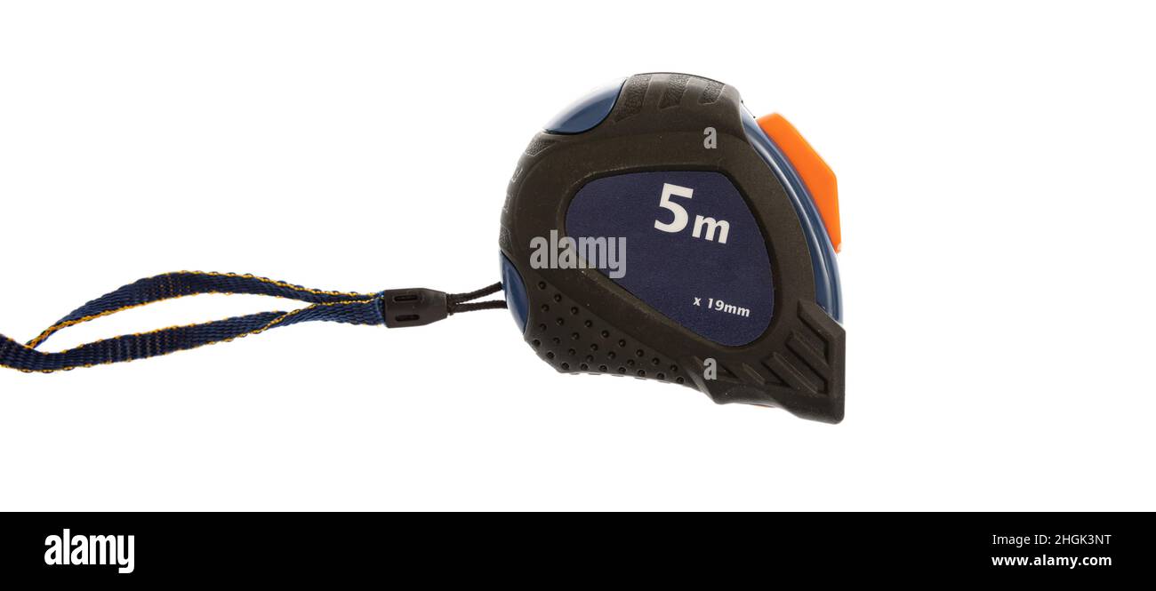 Measure tape isolated cut out on white background, 5 meter self retract ...