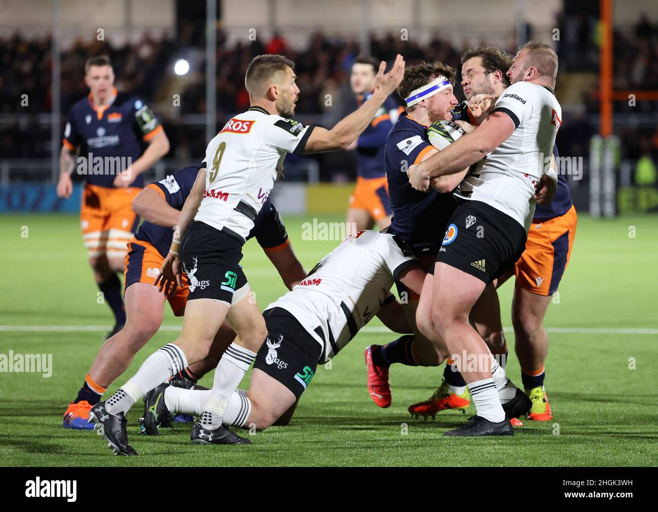 Edinburgh's Hamish Watson tackled by Brive's Hayden Thompson-Stringer ...