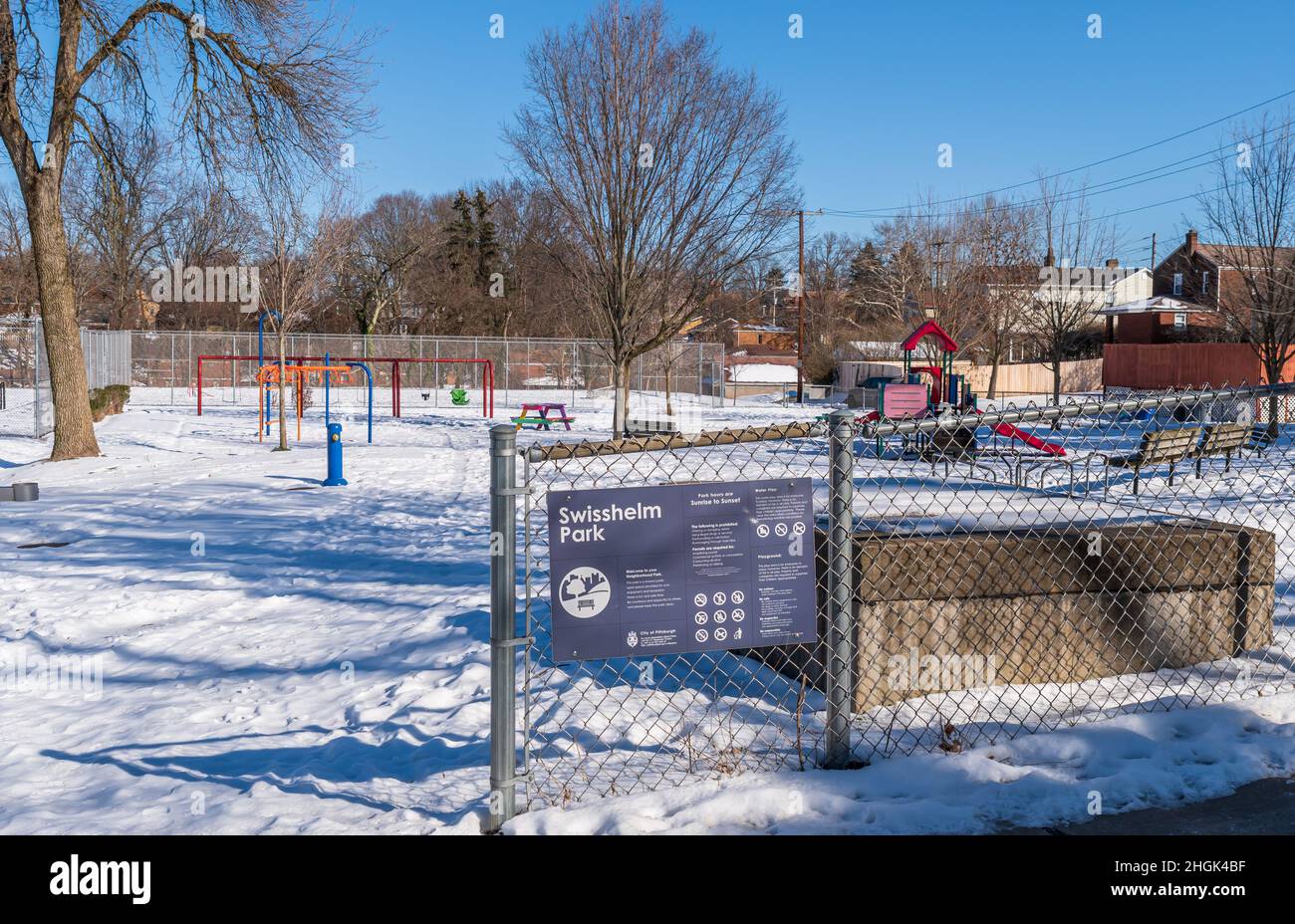 The snow covered Swisshelm Park playground in the Swisshelm Park ...