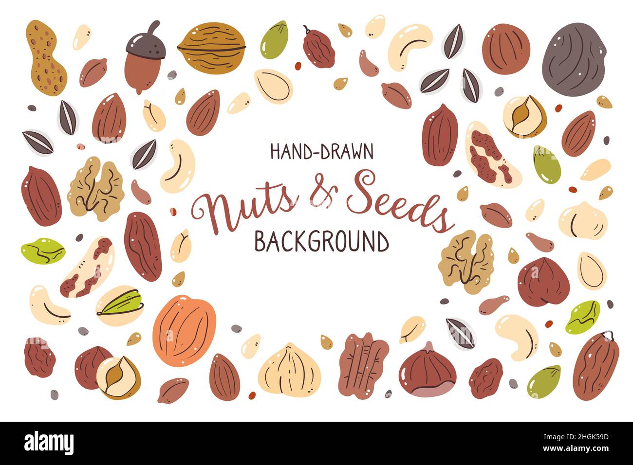 Nuts and seeds background. Food ingredients for cooking illustration ...