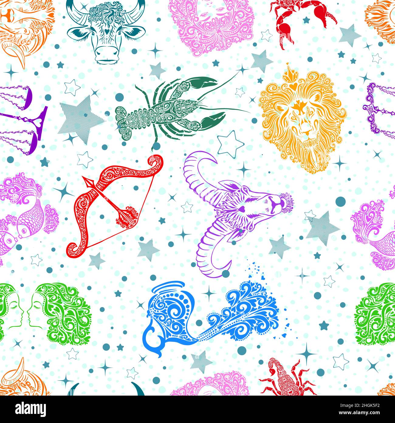 Zodiac colorful signs background is seamless. Vector illustration Stock ...