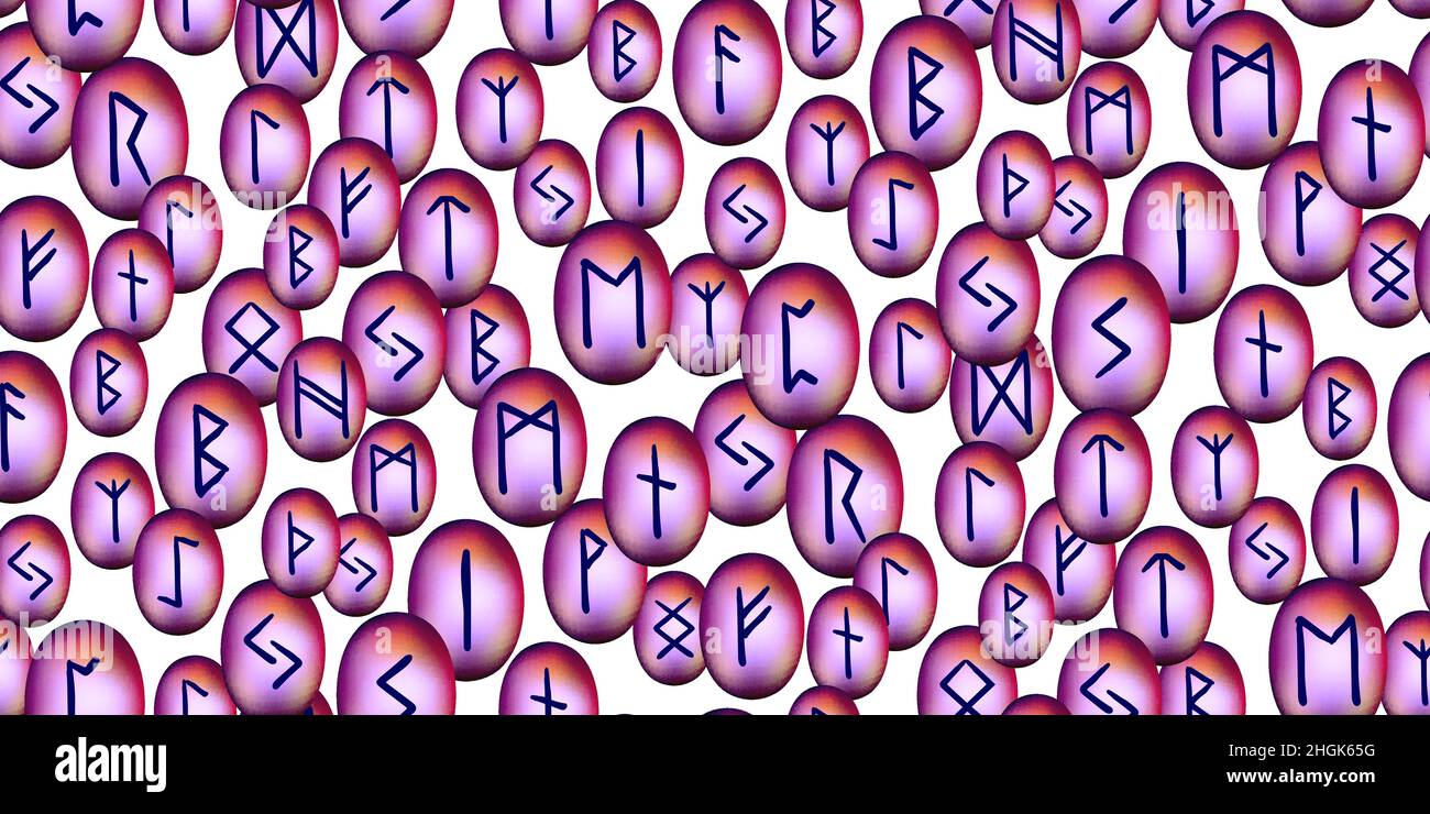 Pink runes seamless ethnic pattern. Runic alphabet, Futhark. Ancient ...
