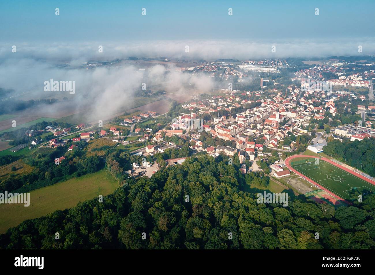 Aerial view of european city with architecture buildings and streets ...