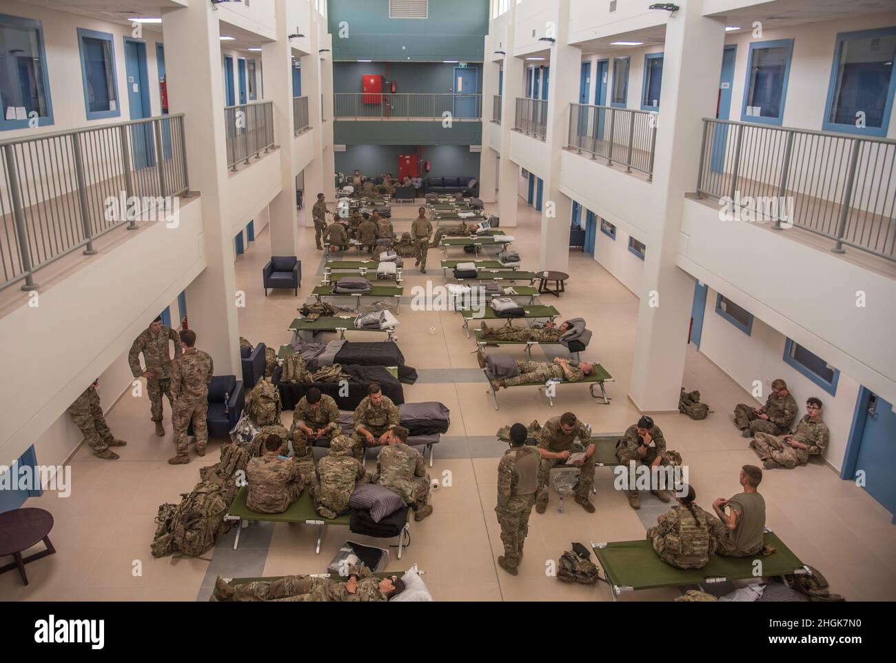 Members of the U.S. Army bed down inside the bay of a dormitory Aug. 29 ...