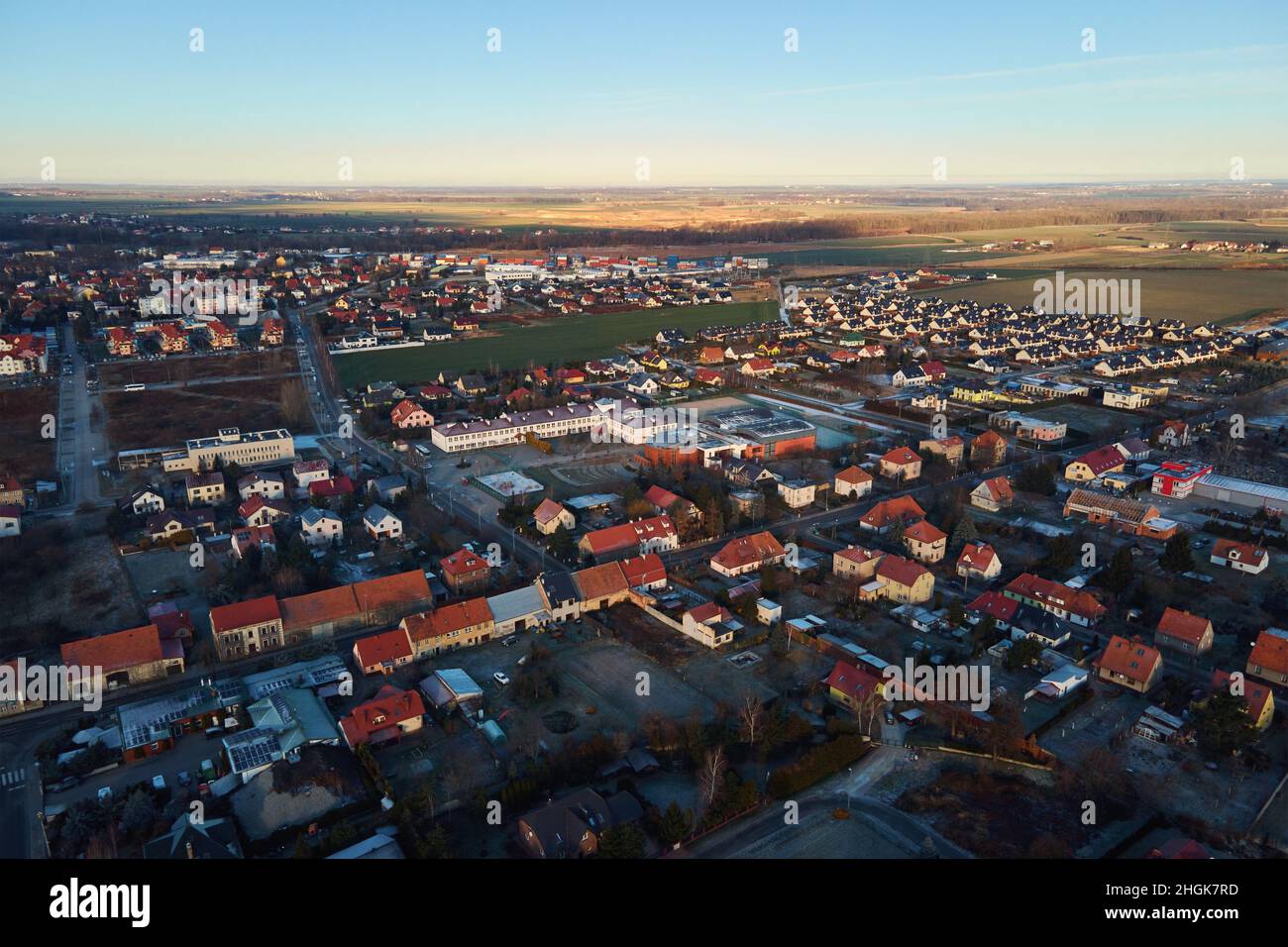 Aerial view of european city with architecture buildings and streets ...