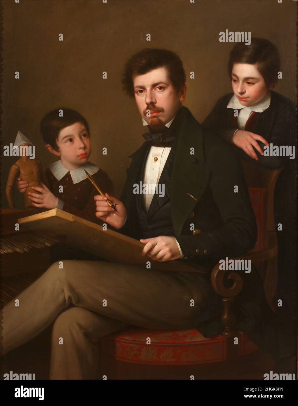 Antonio Mª Esquivel - Self-portrait with his sons Carlos and Vicente ...