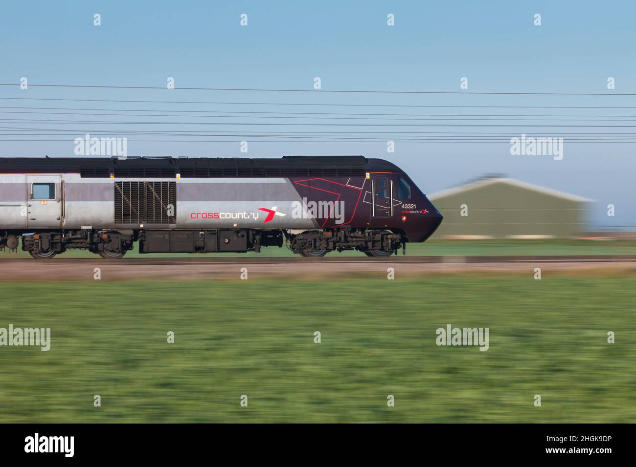 Crosscountry Trains High speed train ( Intercity 125 ) power car 43321 panned at speed on the ...