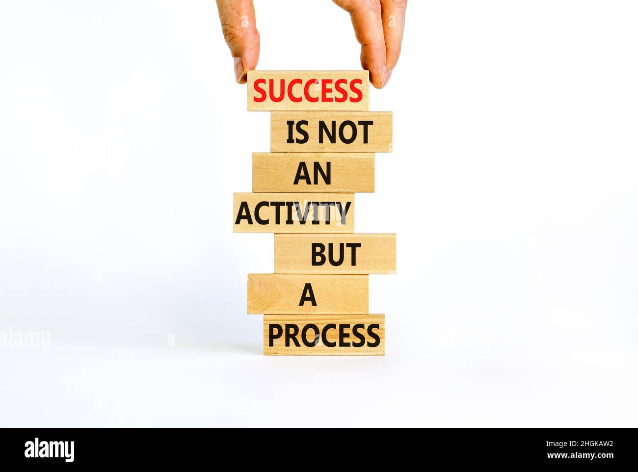 Success in process symbol. Wooden blocks with words Success is not an ...