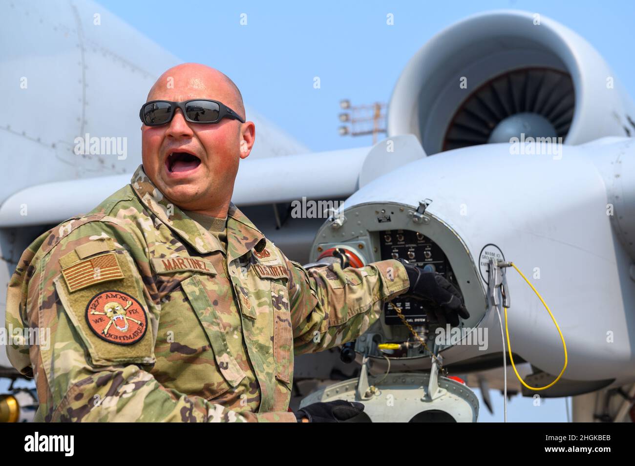 U.S. Air Force Tech. Sgt. Kyle Martinez, a crew chief assigned to the ...