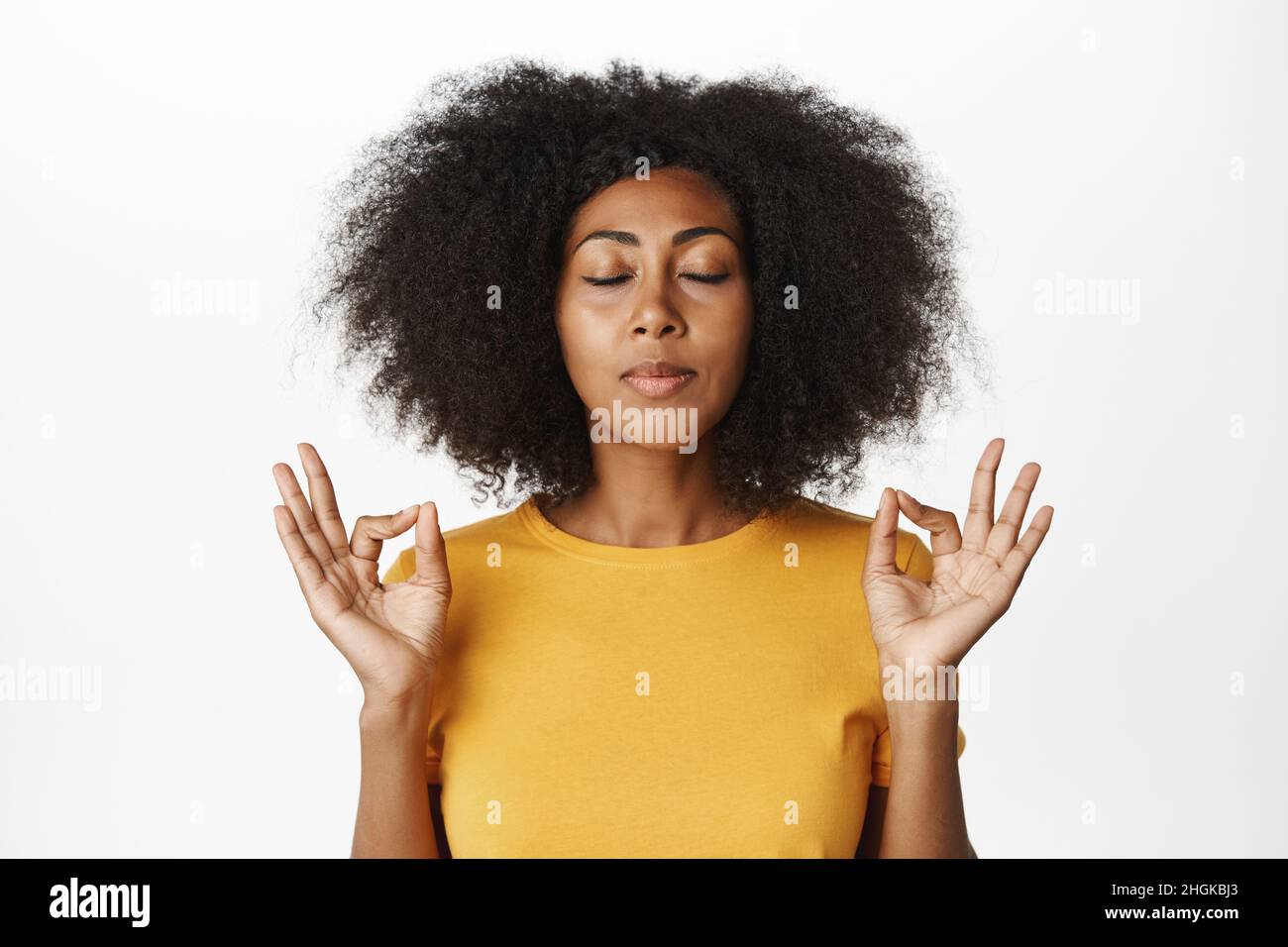 Mindfulness and meditation concept. Young african american woman ...