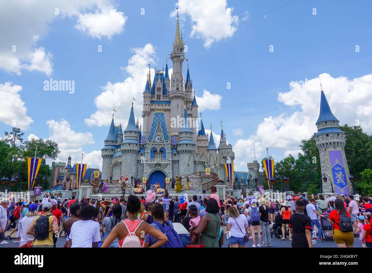Orlando, FL USA - May 11, 2019:People walking toward Cinderella Castle ...