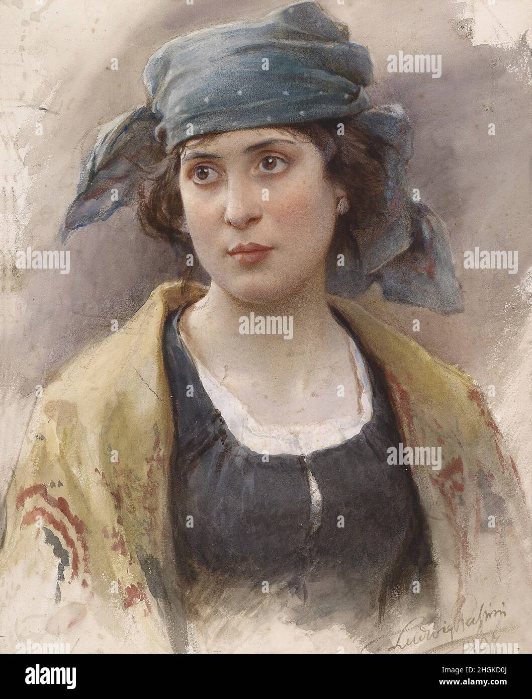 Passini Ludwig Johann - Private Collection - Mädchen mit grünem ...