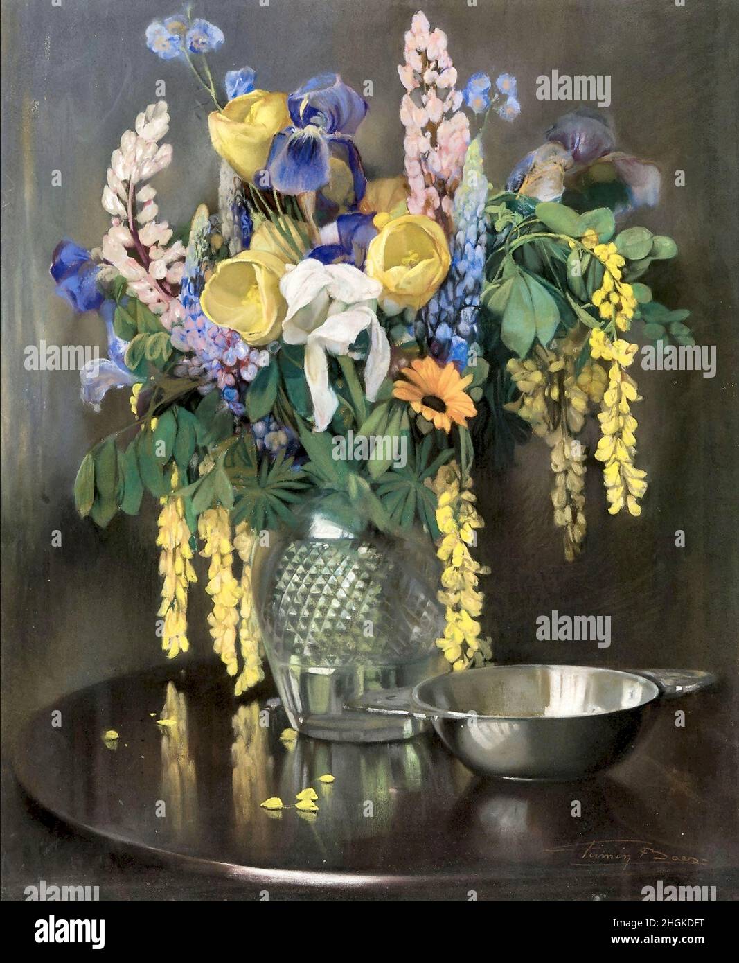 Bouquet joyeux - no date - pastel on carta posata on tela 80 x 65 cm ...