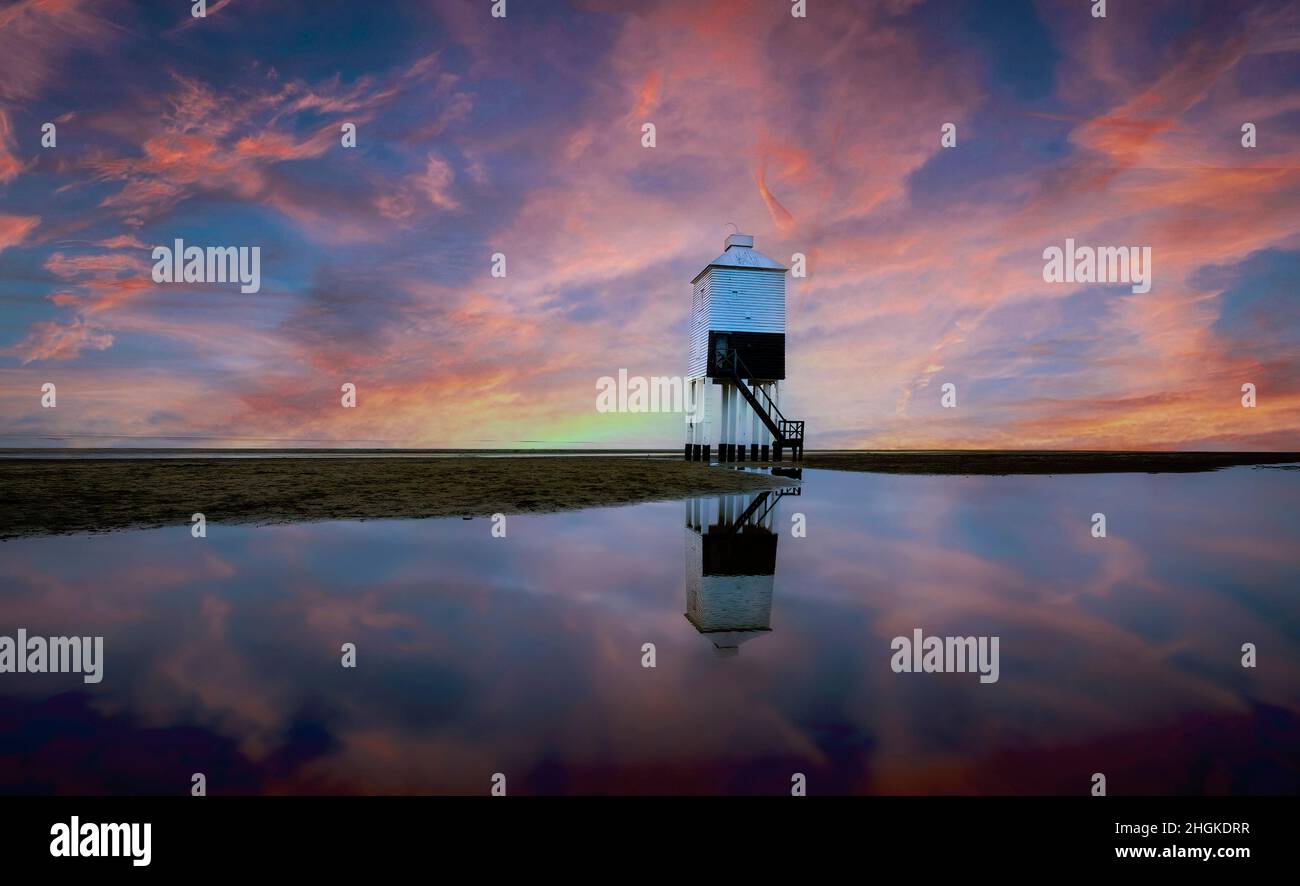 The stilted low lighthouse at Burnham-on-sea, England, a local landmark ...