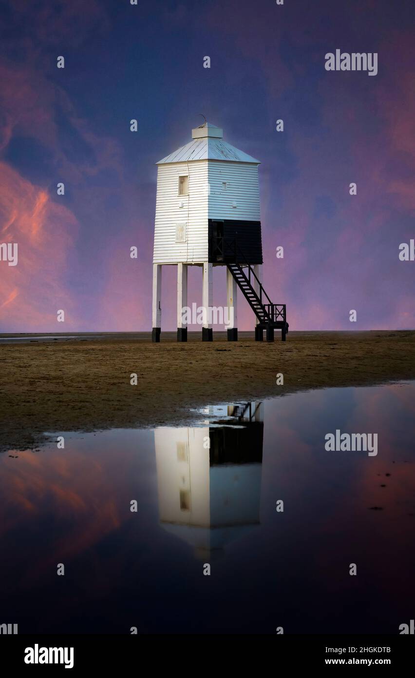The stilted low lighthouse at Burnham-on-sea, England, a local landmark ...