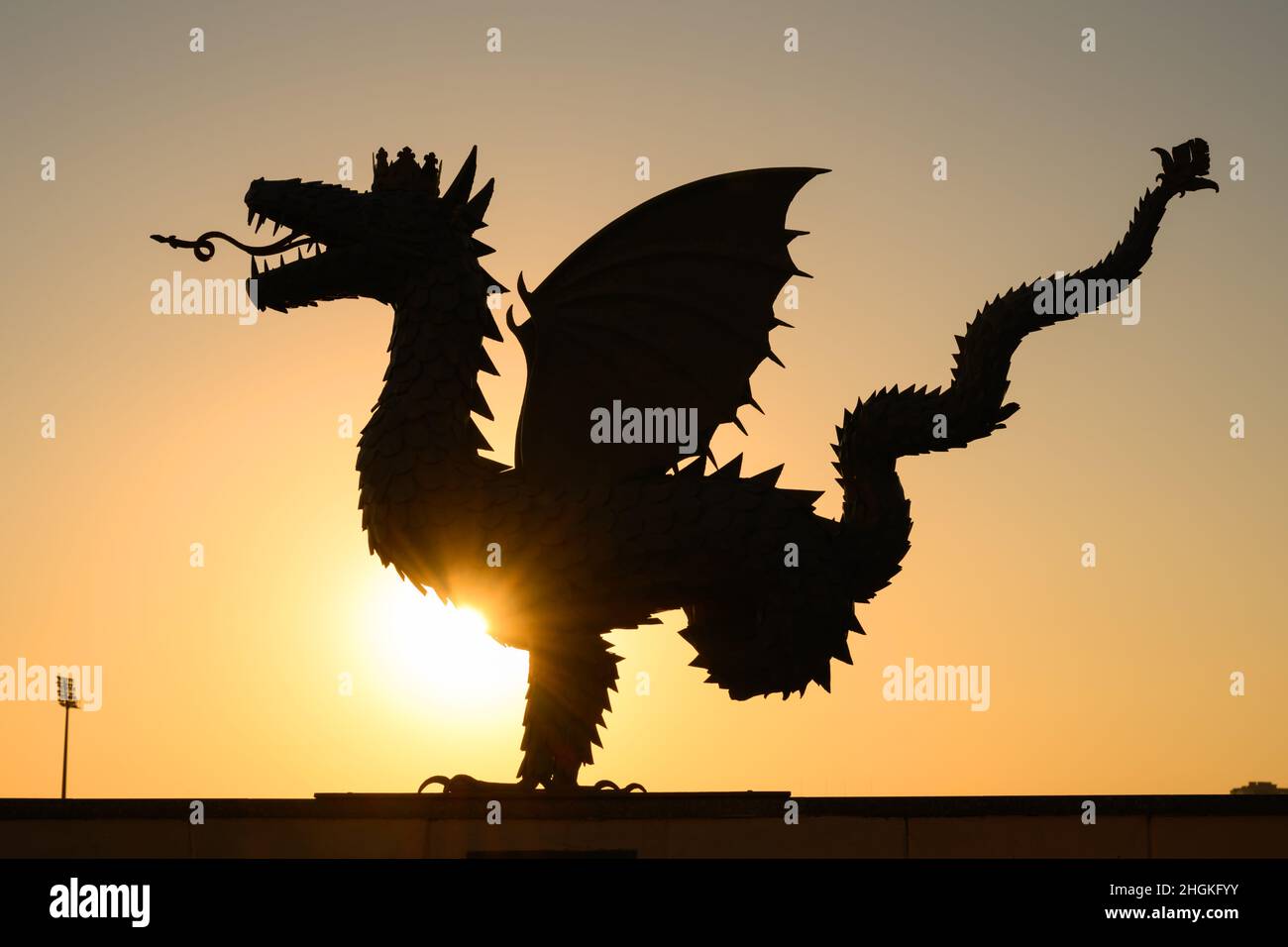 Dragon statue near Kazan Kremlin at sunset, Tatarstan, Russia. Old ...
