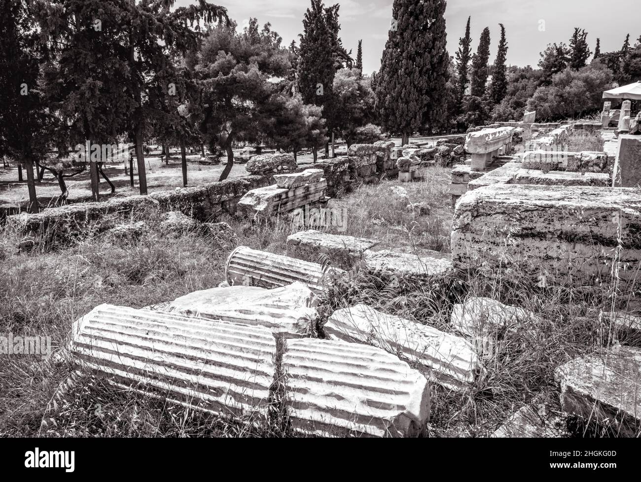 Ancient Greek ruins at Acropolis foot, Athens, Greece, Europe. Scenic ...