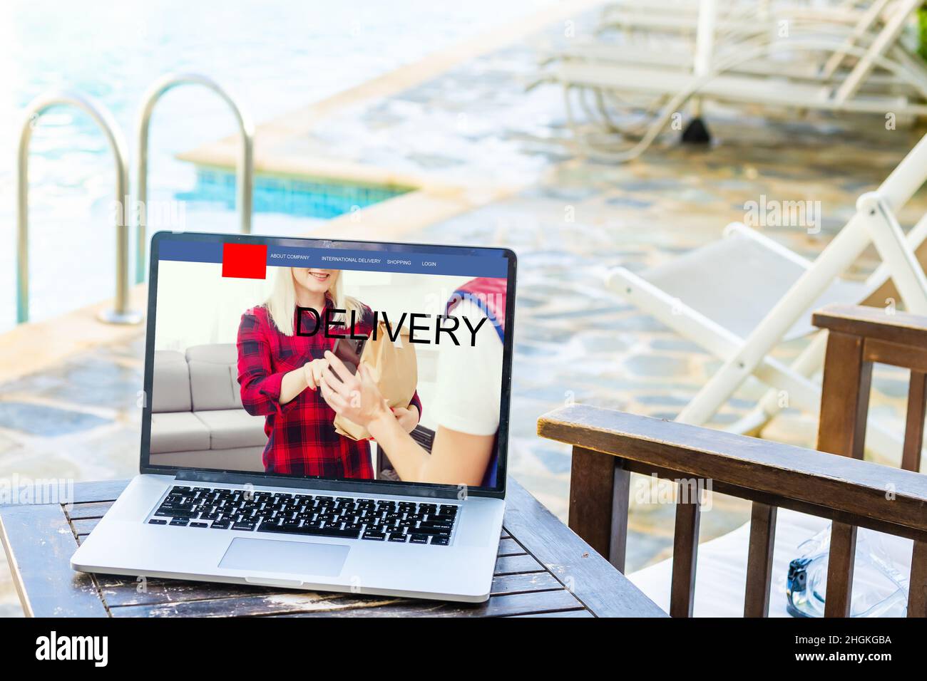 delivery icon on laptop keyboard. Online shopping, ecommerce and retail ...