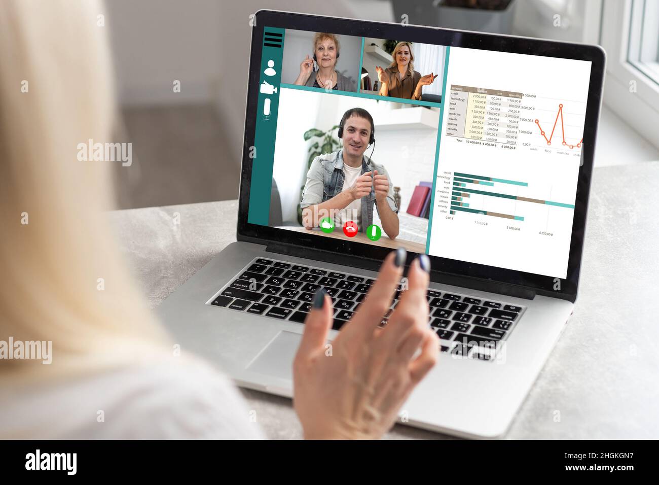 Back view of young asian business woman work remotely at home video ...