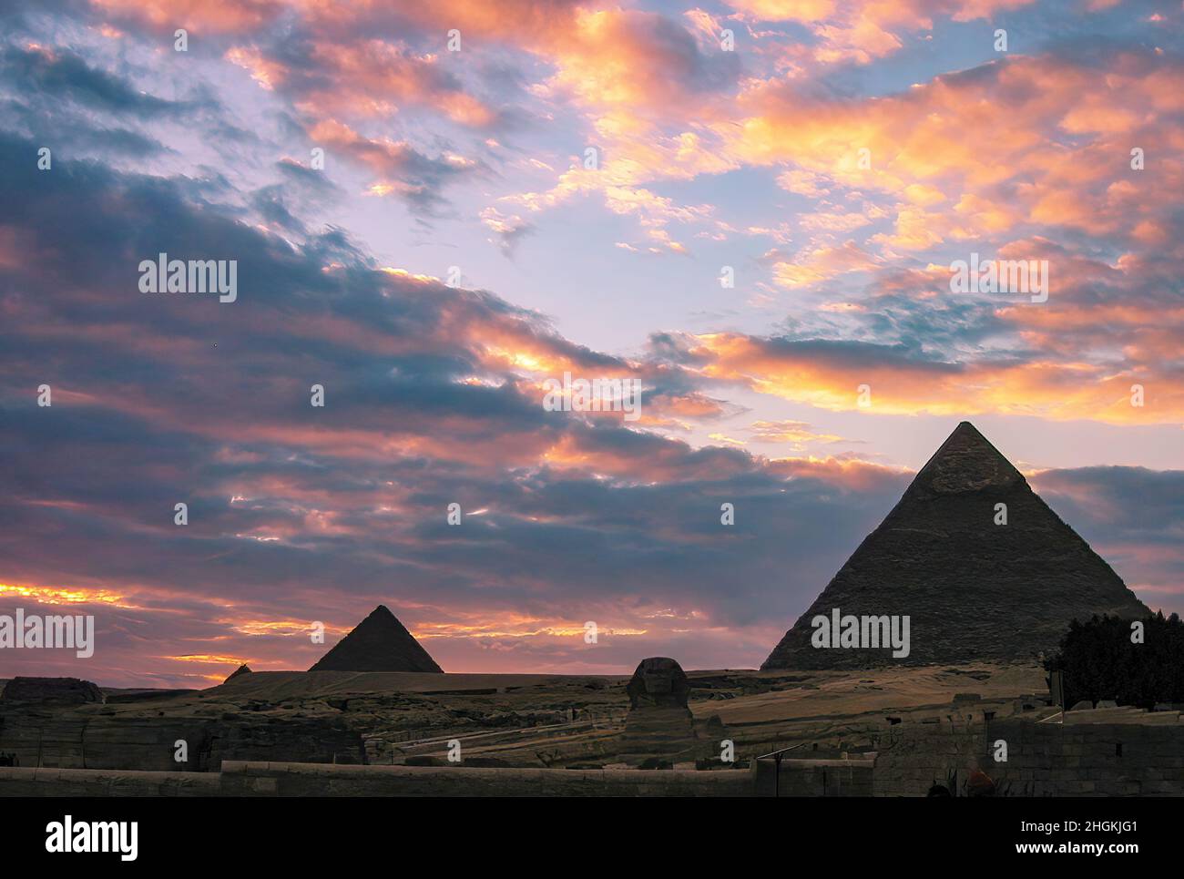 Sunset of the Pyramids of Giza near Cairo, Egypt Stock Photo - Alamy