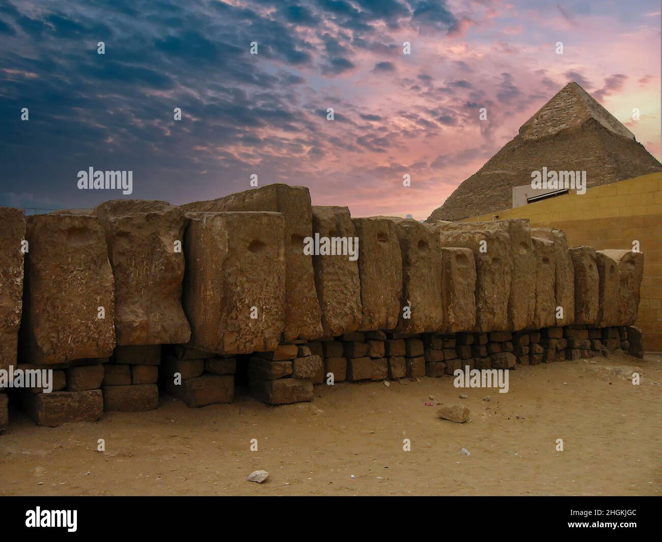 Sunset of the Pyramids of Giza near Cairo, Egypt Stock Photo - Alamy