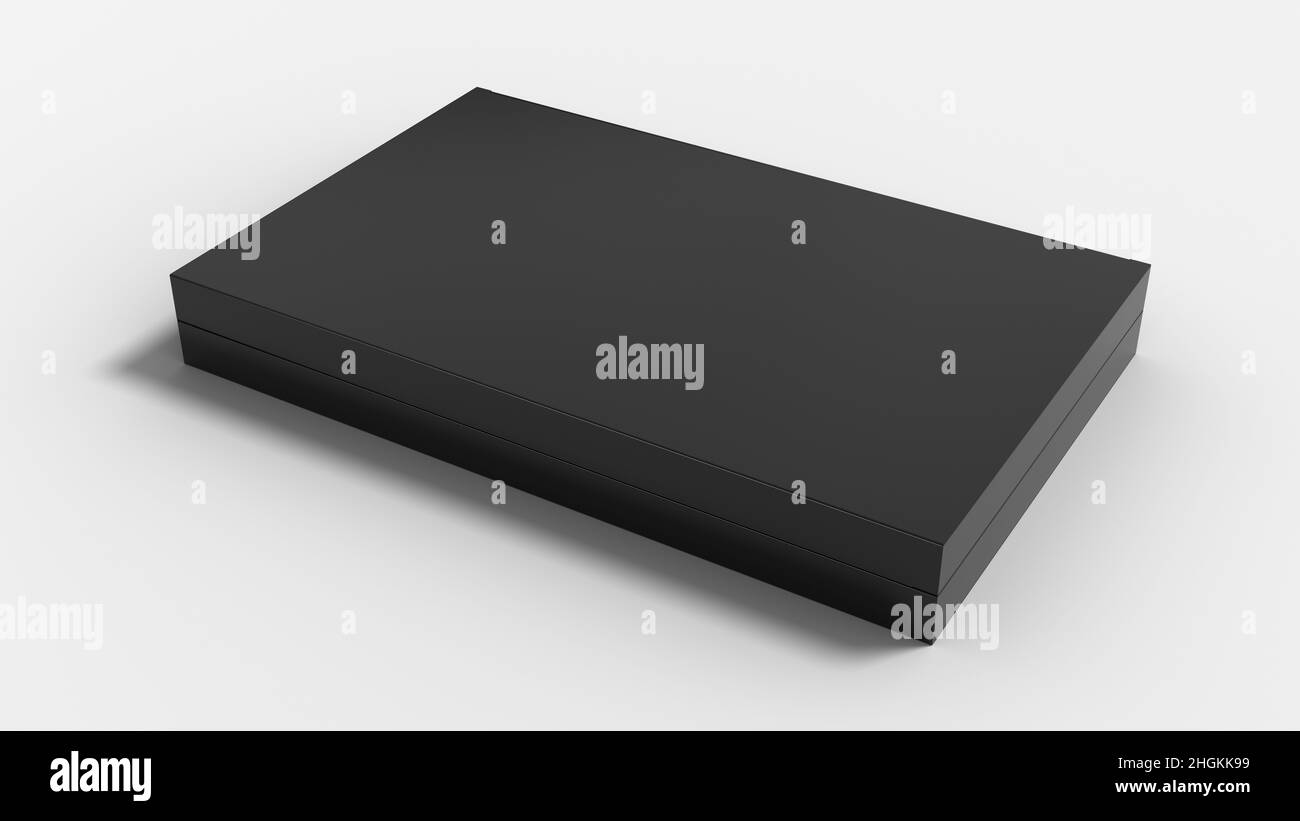Flat box mock up: Black gift box on white background. Side view Stock ...