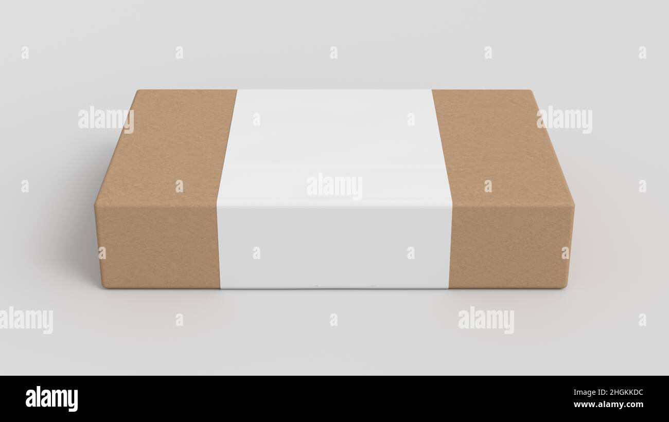 Flat box mock up with blank paper cover label: cardboard gift box on ...