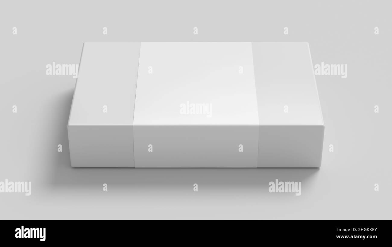 Flat box mock up with blank paper cover label: White gift box on white ...