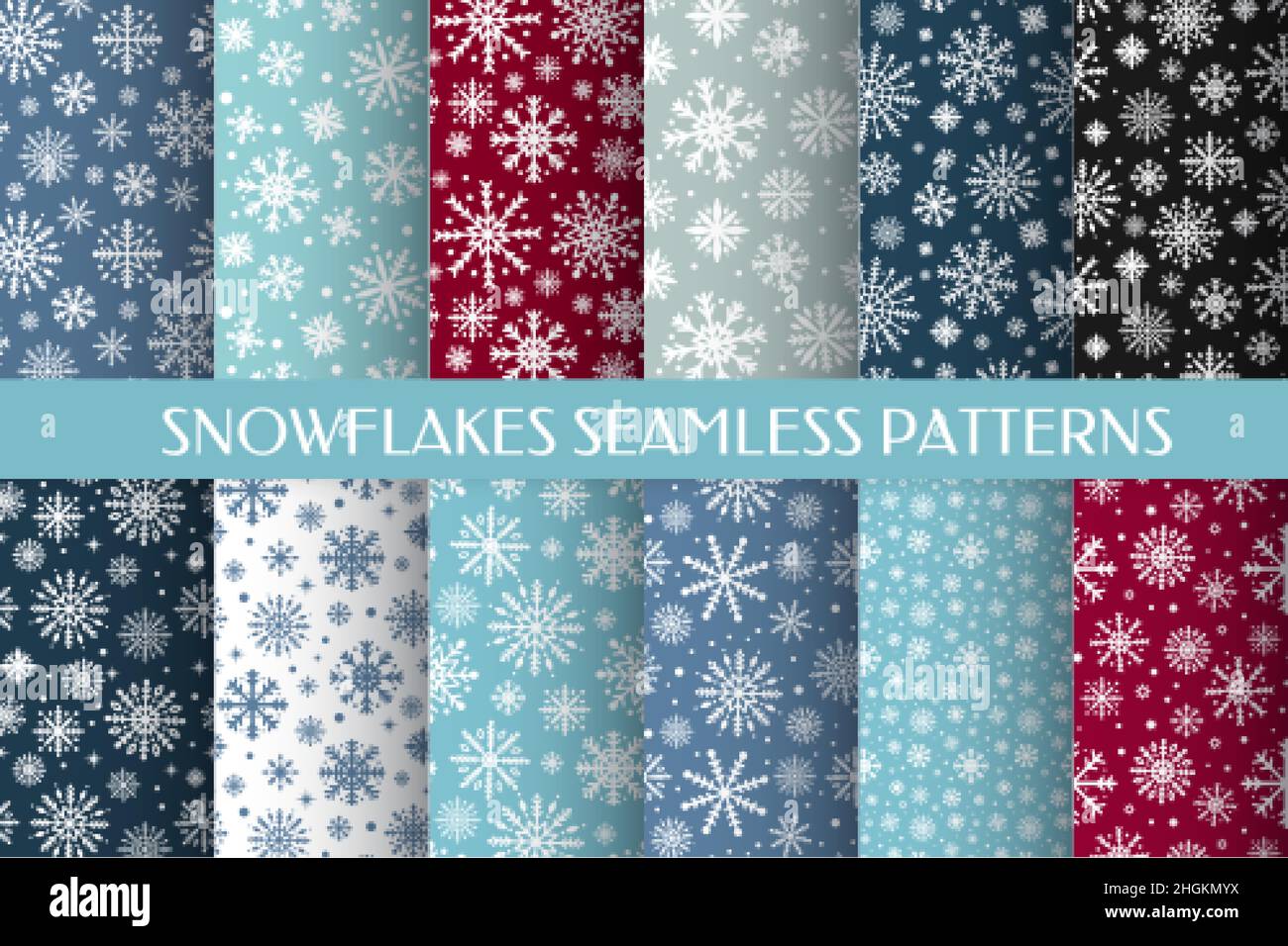 Set of 12 snowflakes seamless pattern. Christmas or winter vector ...