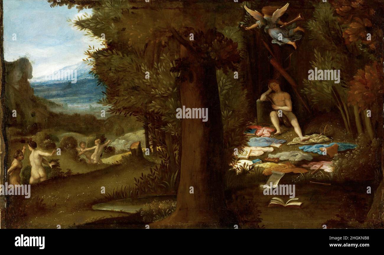 Sleeping Apollo with the Muses Dispersing and Fame Fleeing - 1549c. - oil on canvas 44,5 x 74 cm ...