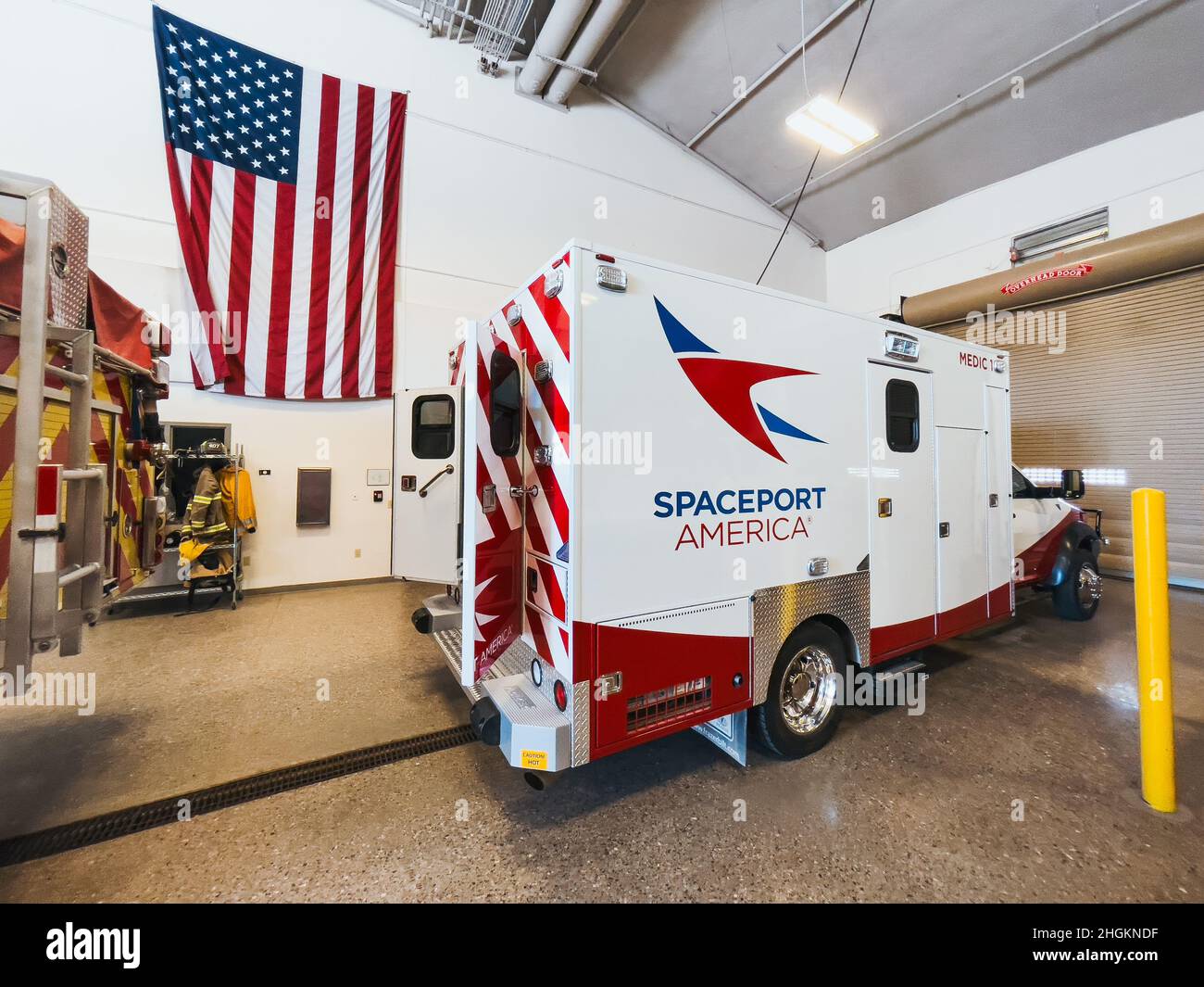 An ambulance at Spaceport America, a an airport used for space flights ...
