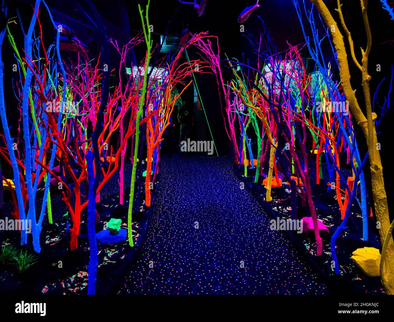 vibrantly colored sea kelp inside Meow Wolf, an immersive art ...