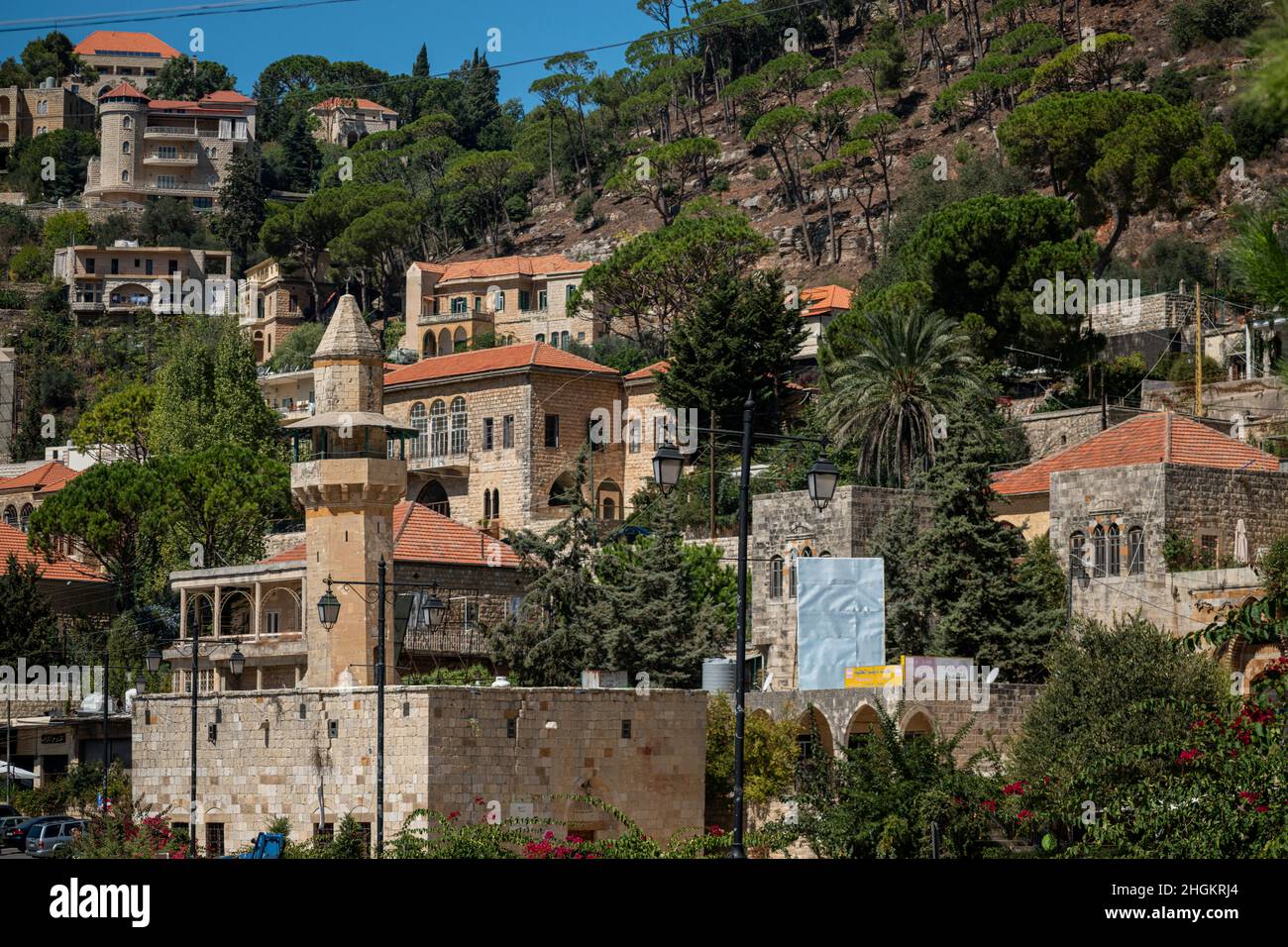 Deir El Qamar village beautiful green landscape and old architecture in ...