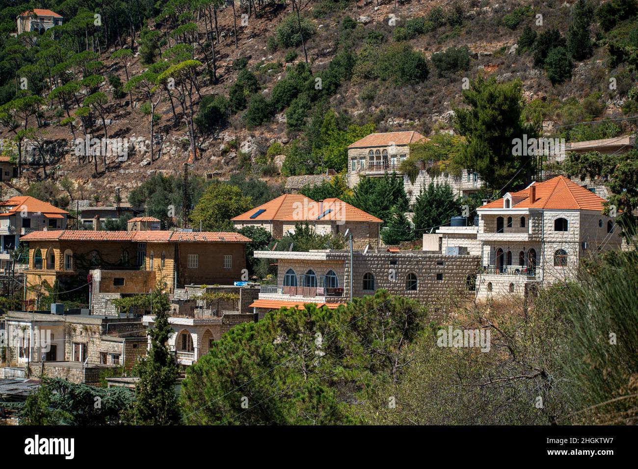 Deir El Qamar village beautiful green landscape and old architecture in ...