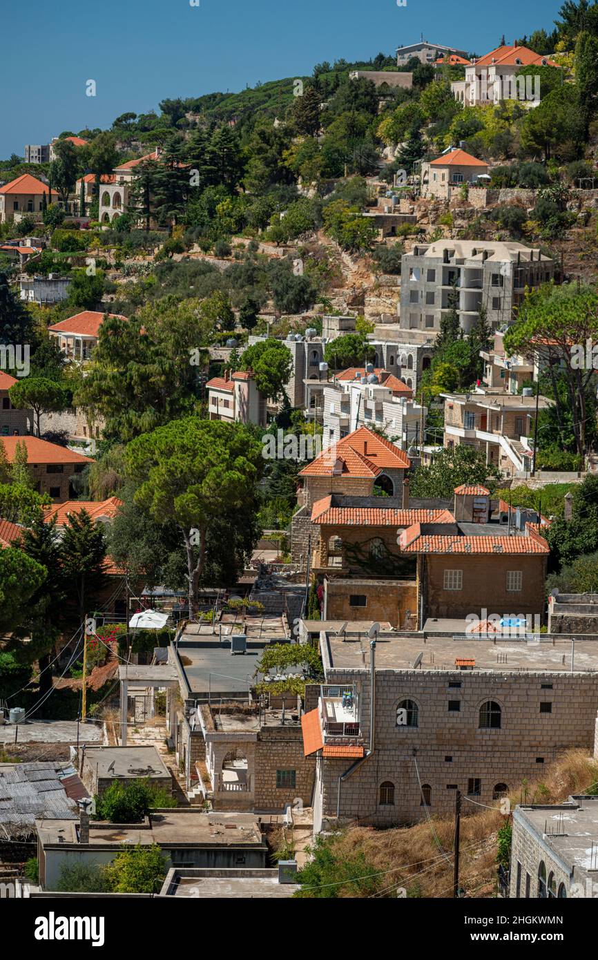 Deir El Qamar village beautiful green landscape and old architecture in ...